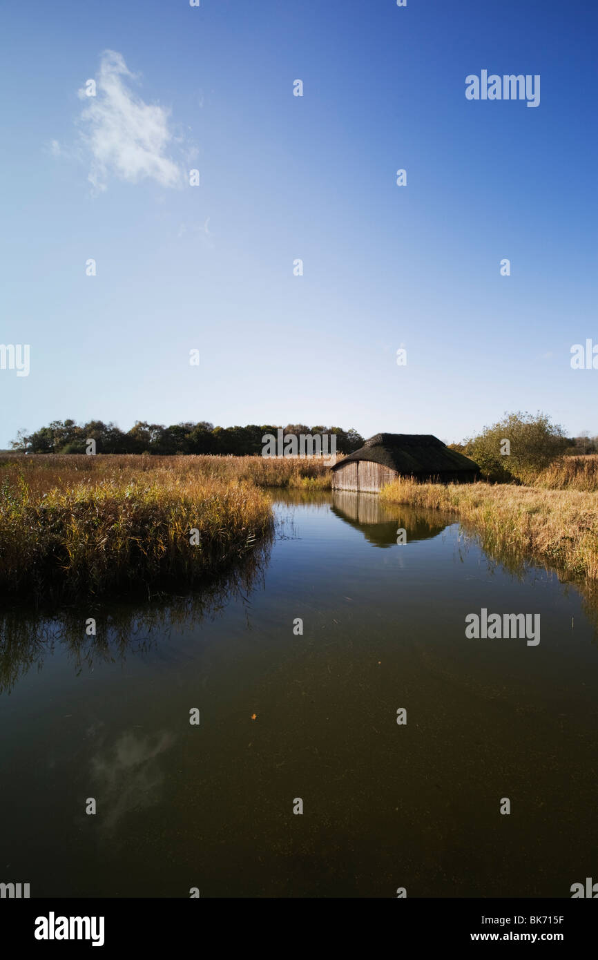Thatched Boat House in Reeds, Hickling Broad, Norfolk, East Anglia ...