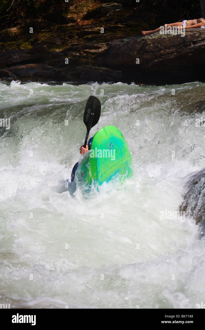 MAN PRACTICING ROLLING KAYAK IN RAPIDS BULL SLUICE CHATTOOGA RIVER ...