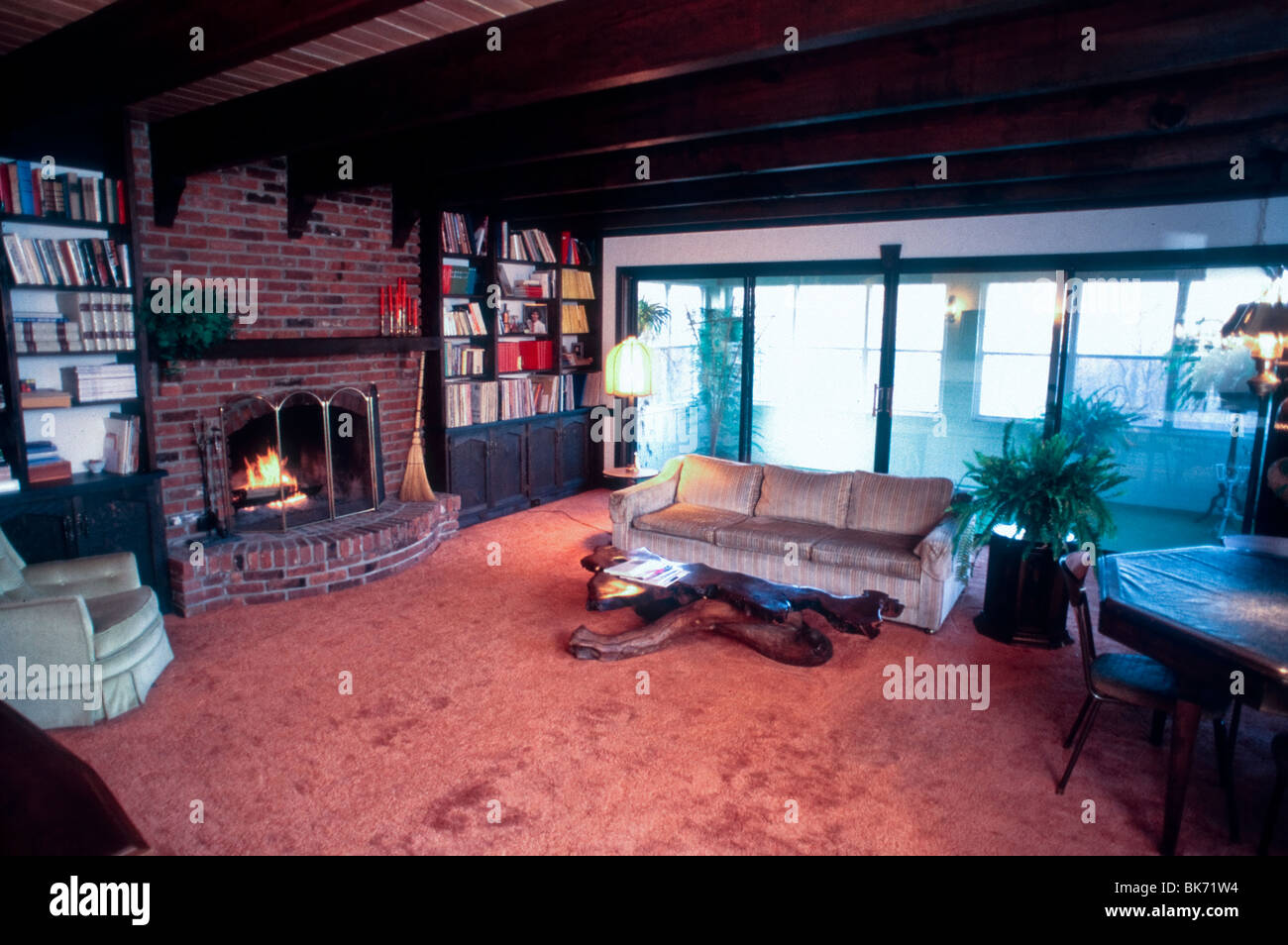 Single Family House, Interior 1980s Living Room, Cozy, Wood Beamed ...