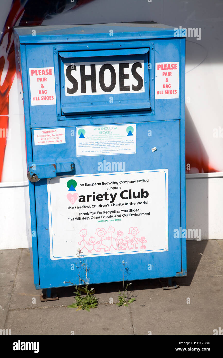 Shoe recycling collection container Stock Photo - Alamy