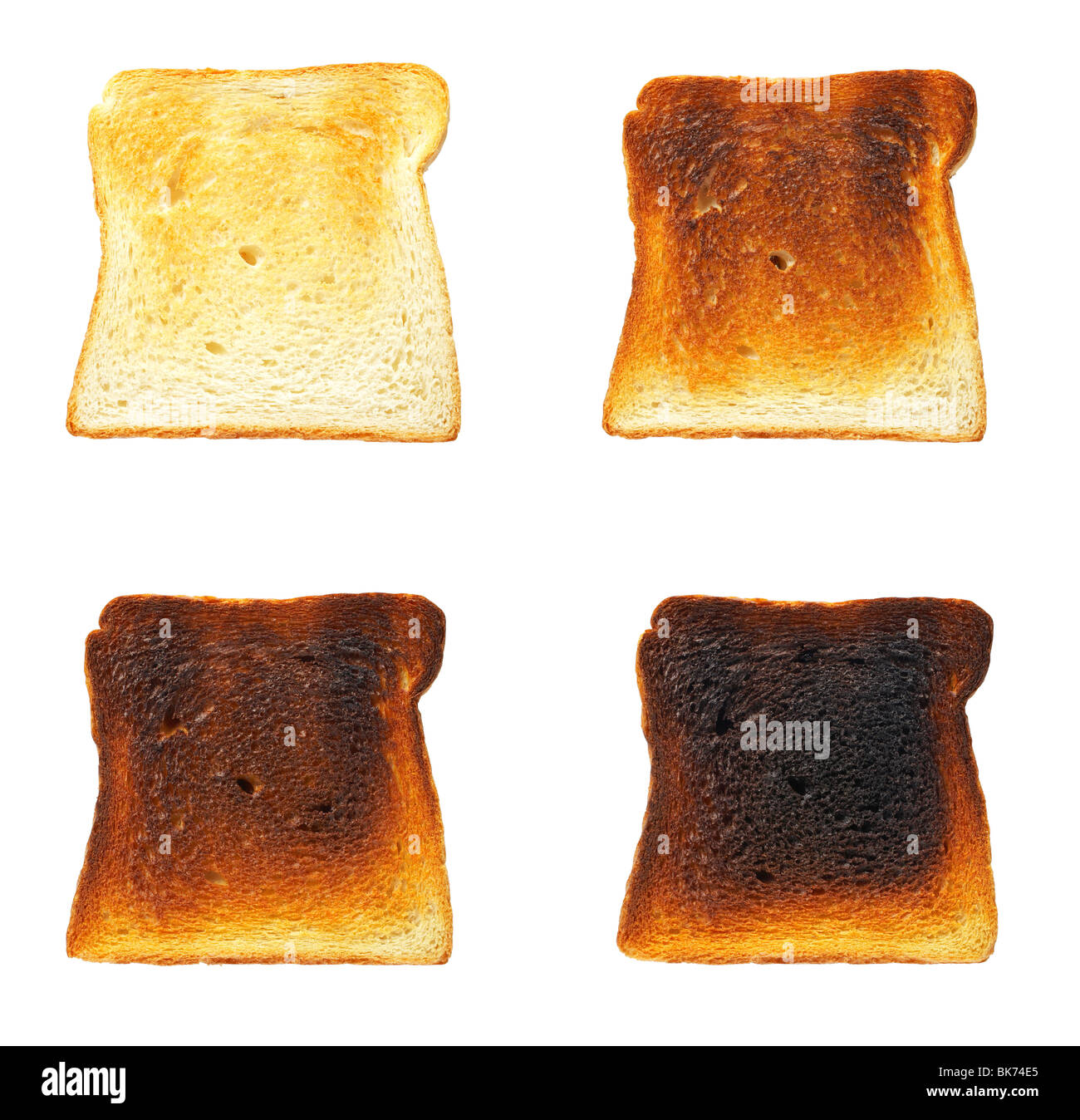 Slices of toast bread before and after, isolated on white background ...