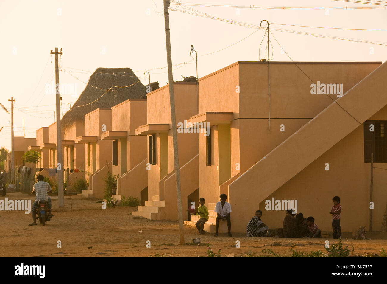 This is an image of a row of tsunami relief homes built for a village in south India affected by ...