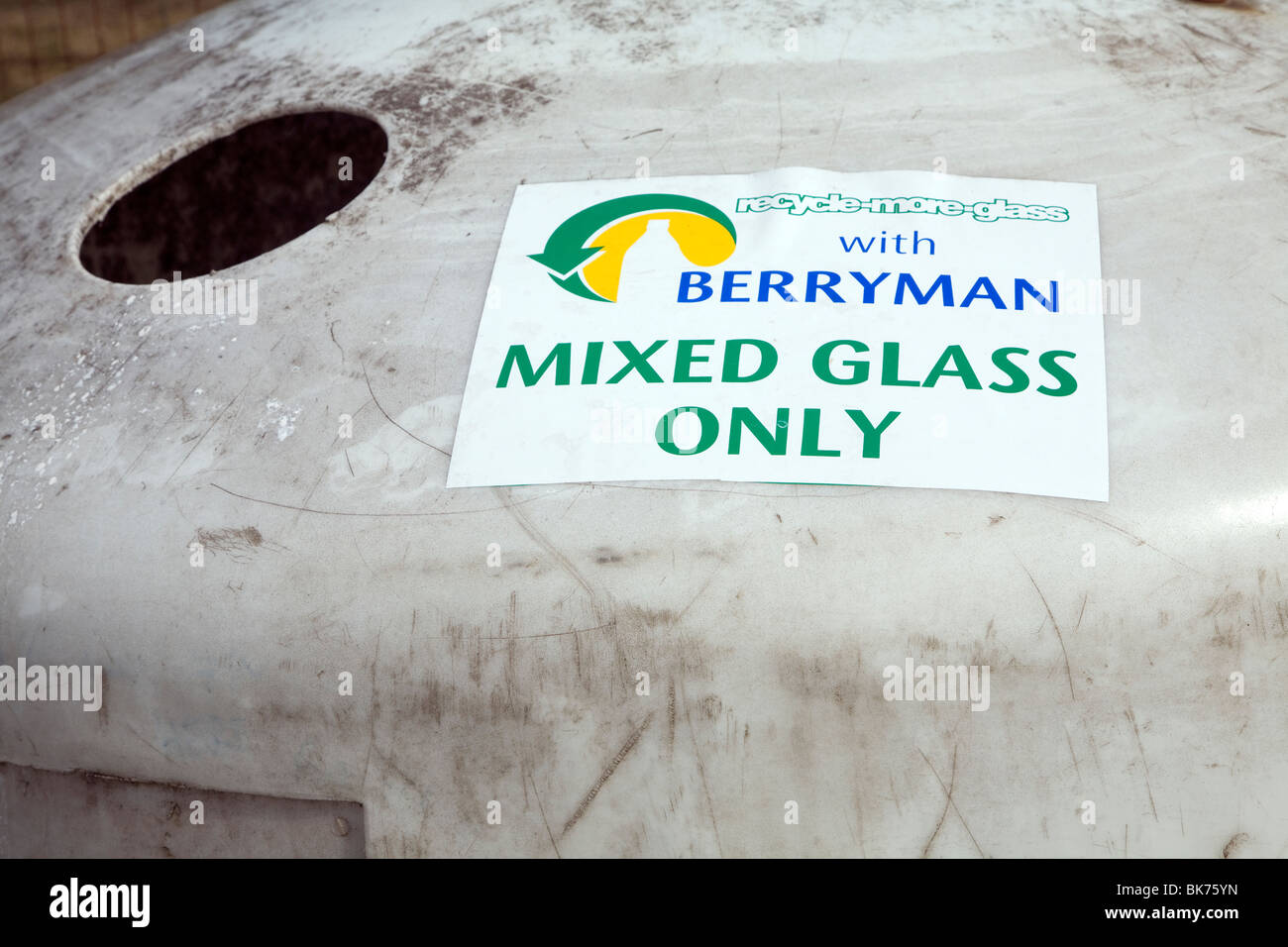 Mixed glass only recycling container label Stock Photo - Alamy