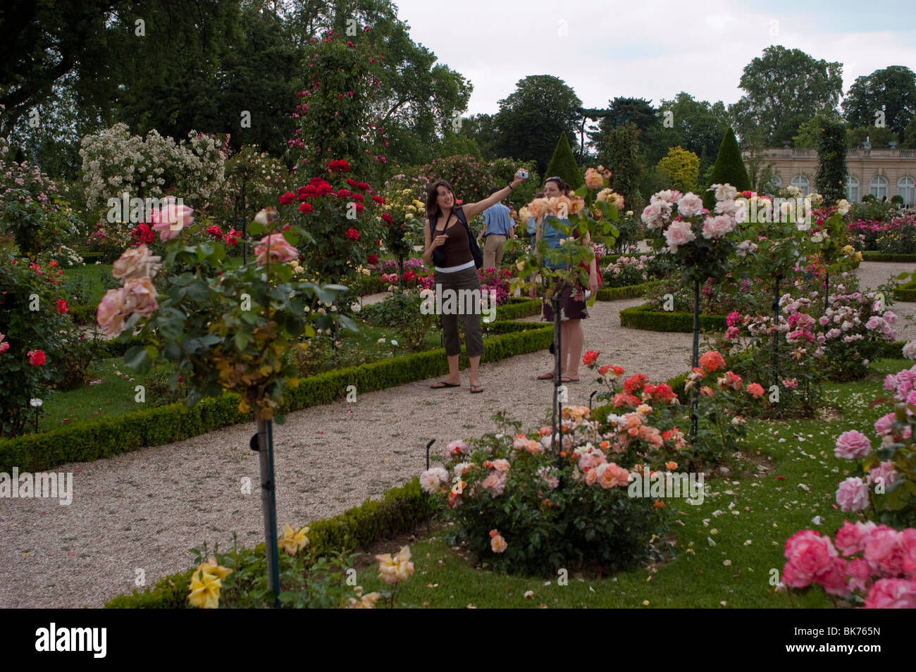 Paris, France, Women Visiting Urban Park, European Flower Garden ...