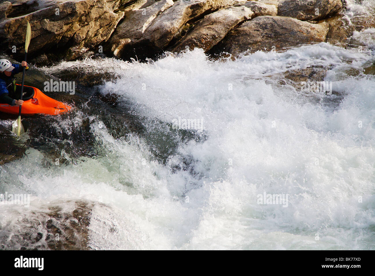 MALE KAYAKER CRASHING THROUGH RAPIDS BULL SLUICE CHATTOOGA RIVER ...