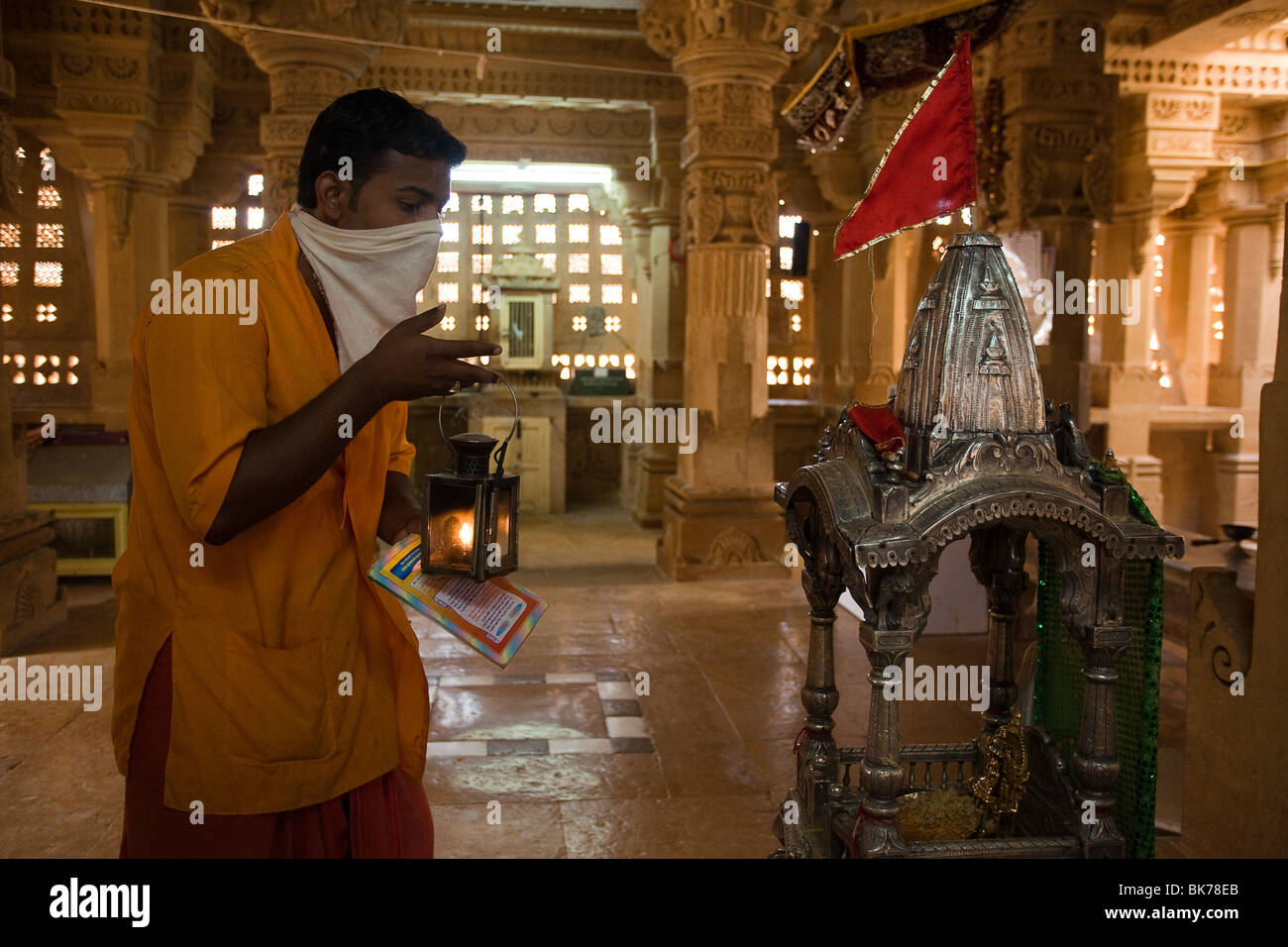 jain priest praying temple of lodruva jaisalmer in rajasthan state in ...