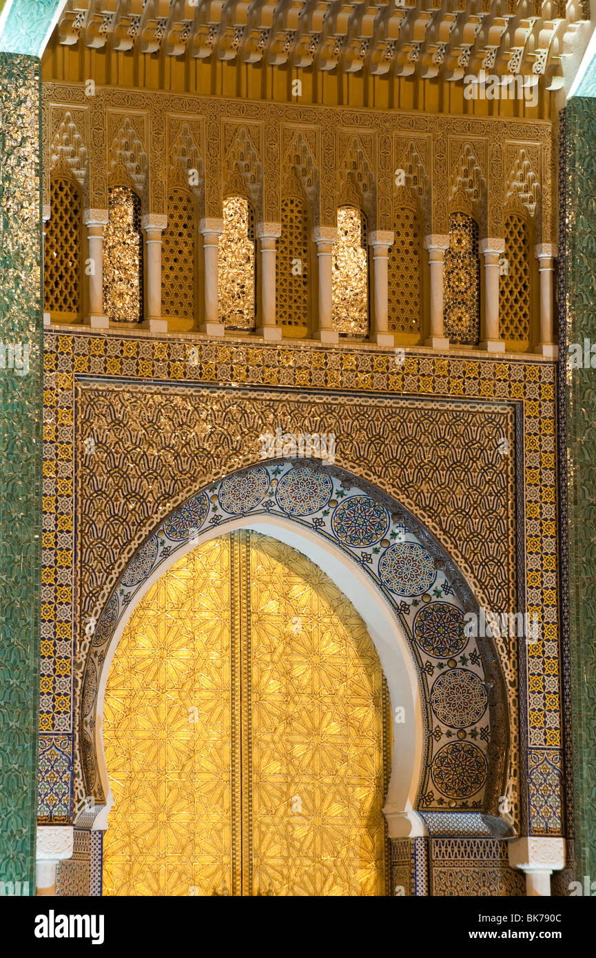 Ornate bronze doorway, Royal Palace, Fez el-Jedid, Fez, Morocco Stock ...