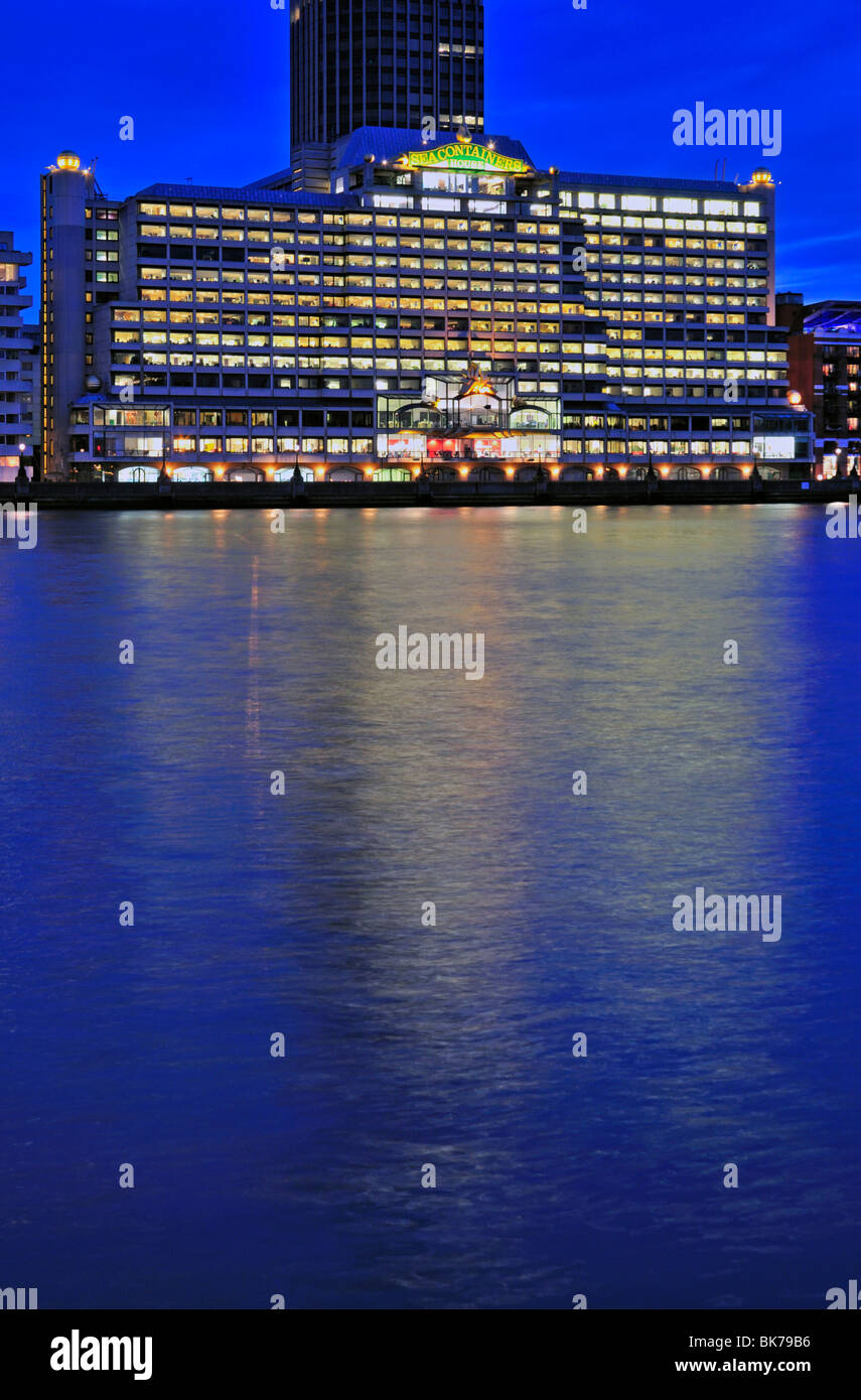 Night time view of Sea Containers House on the South Bank, London ...