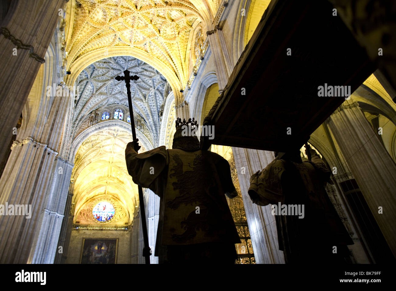 The tomb of Christopher Columbus is silouetted against the ceiling of ...