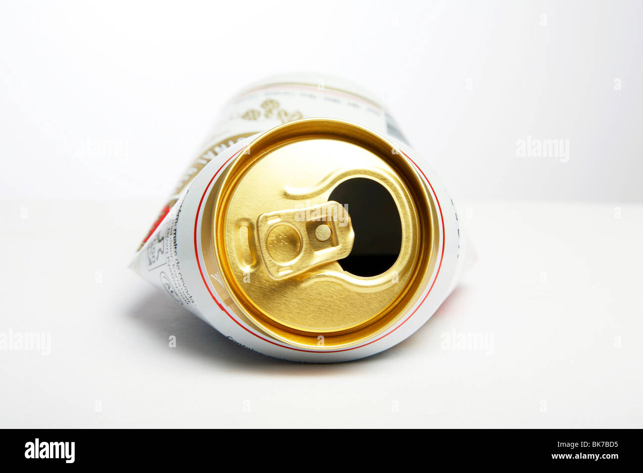 Crushed beer can Stock Photo - Alamy