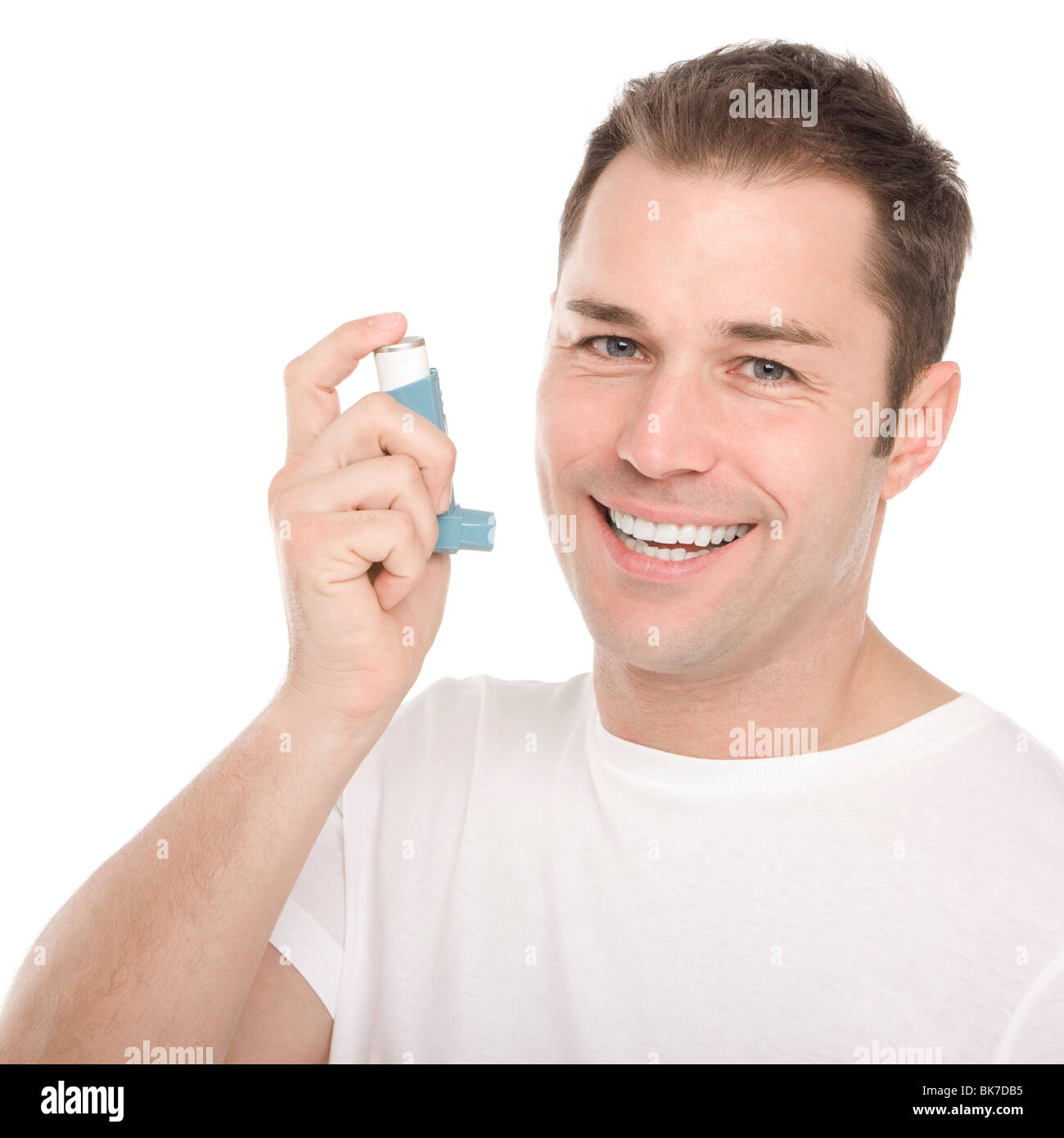 Asthma inhaler use Stock Photo - Alamy