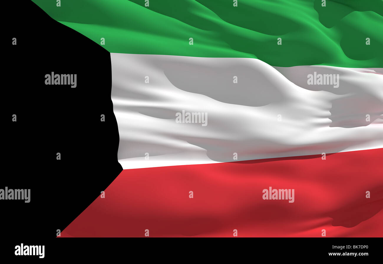 Fluttering flag of Kuwait on the wind Stock Photo - Alamy