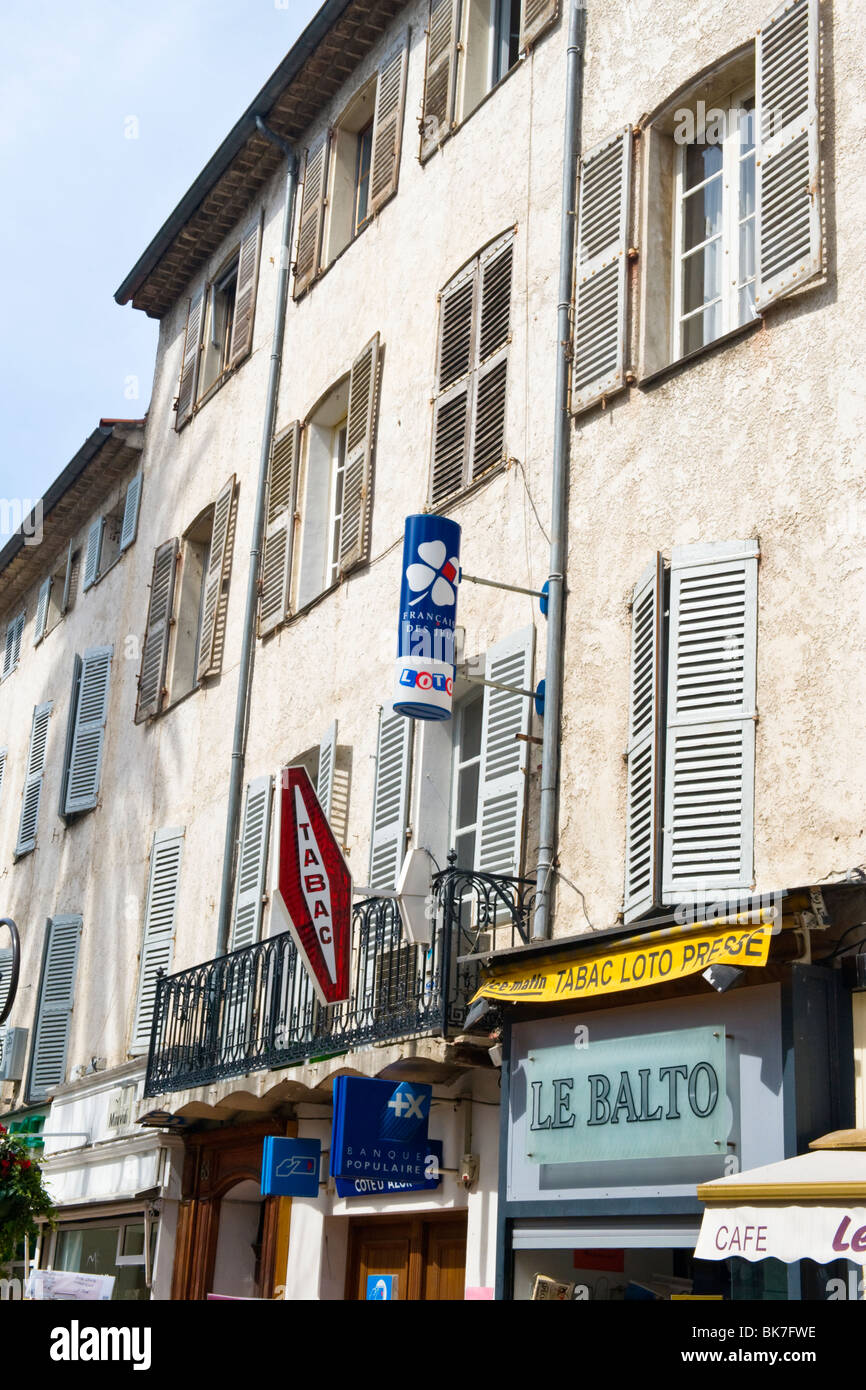 Antibes , typical shop or store arcade with Tabac , loto & pharmacy ...