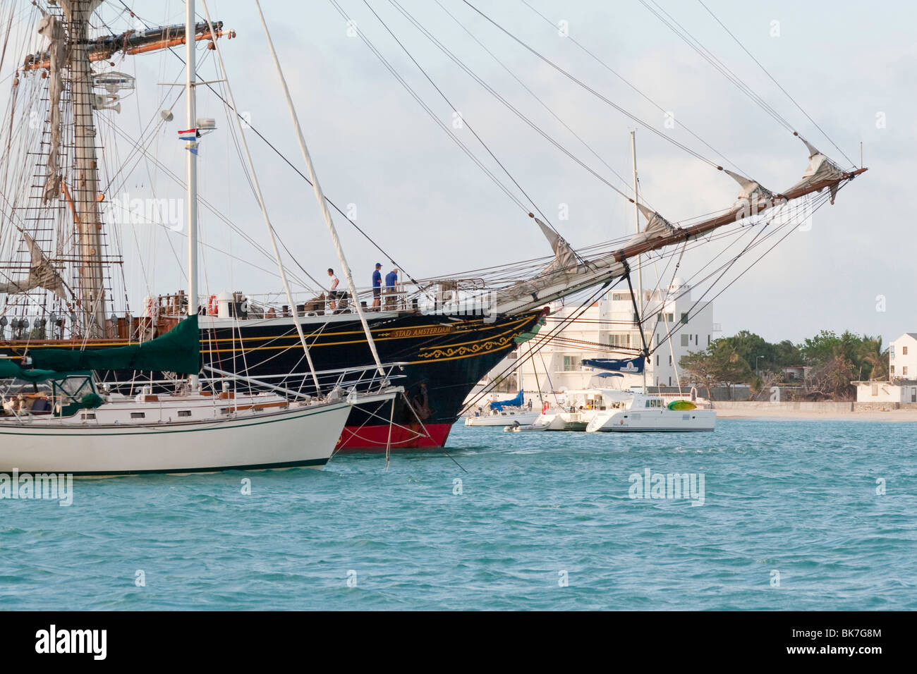 The square-rigged ship STAD AMSTERDAM in port at Simpson Bay, Sint ...