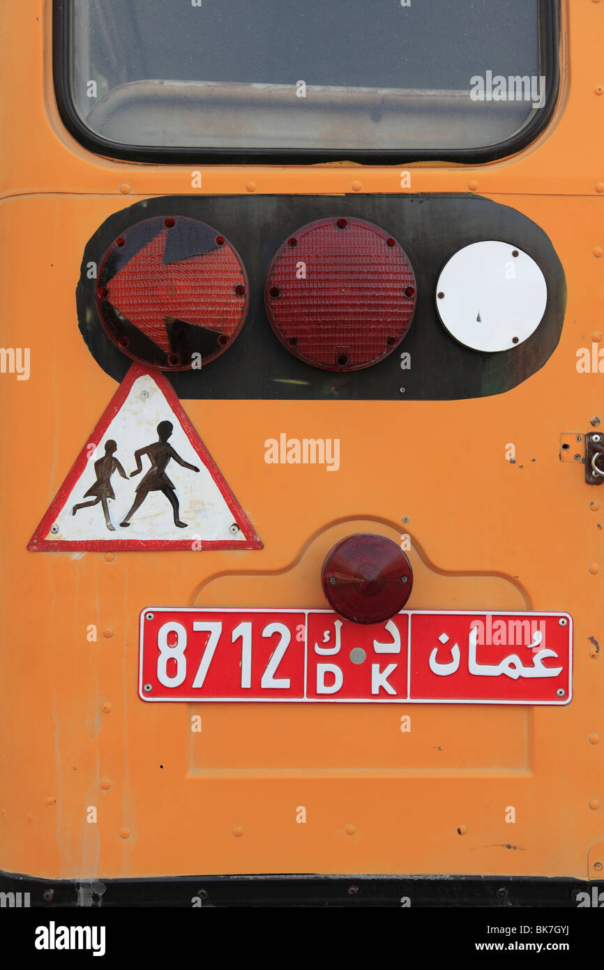 School bus sign and oman car license plate in Arabic language Oman ...
