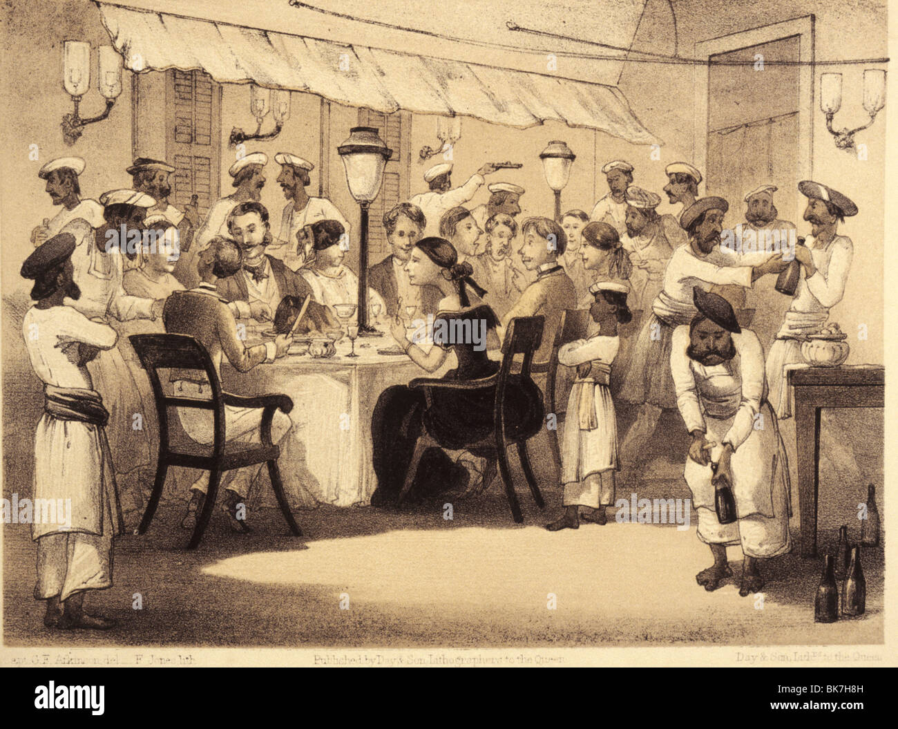 British colonials having dinner, from the satirical book Curry and Rice ...