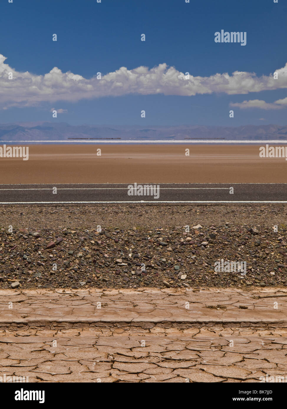 A set of different geological strata in a desert near a salt field ...