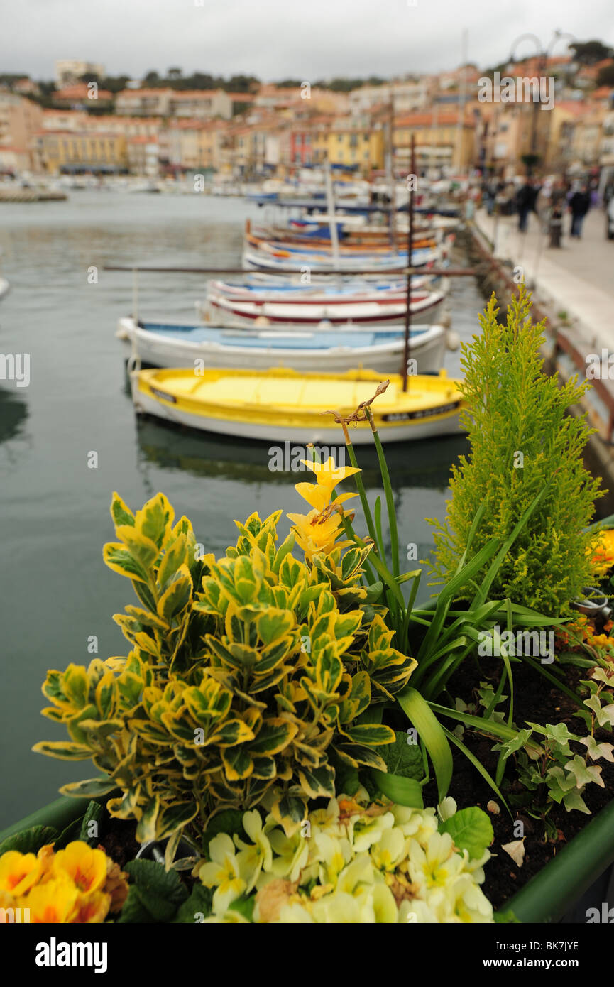France cote d'azur Provence Cassis small boats line the dock in this ...
