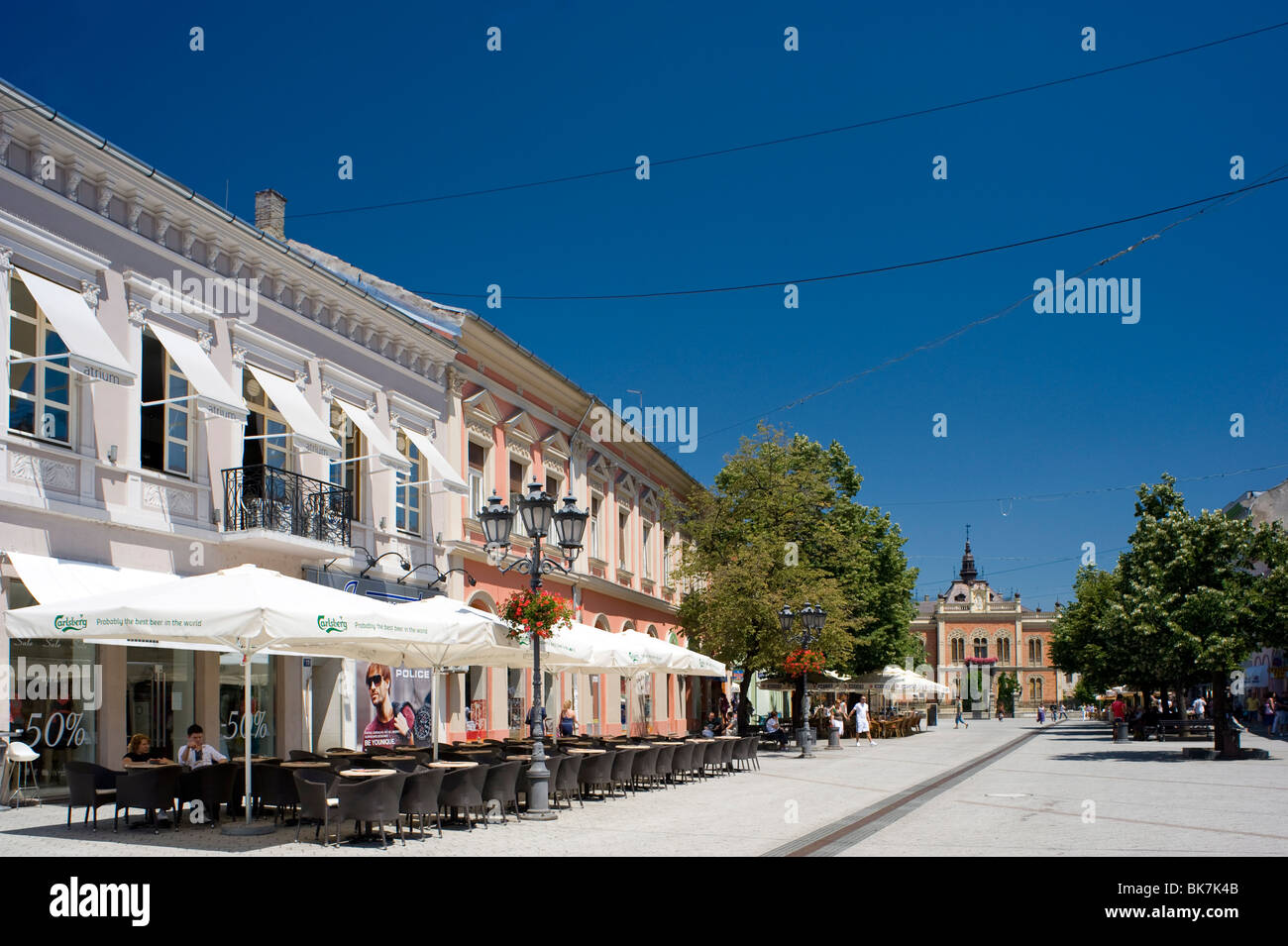 Restored buildings and outdoor cafes in the old town section of Novi ...