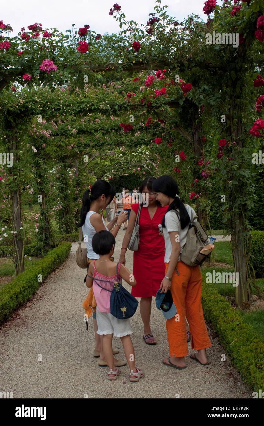 Paris, France, Asian Family Visiting Urban Park, European Flower Garden ...