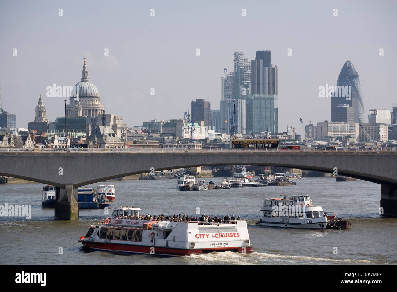 England London river Thames, with Waterloo bridge & City skyline Stock ...
