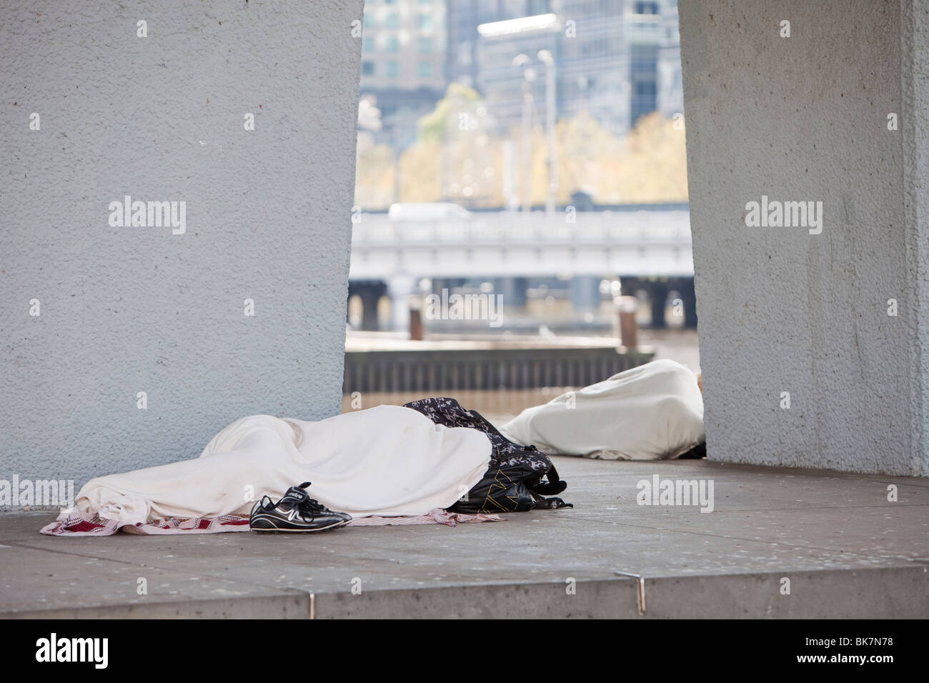 Homeless people sleeping on the streets of Melbourne, Victoria ...