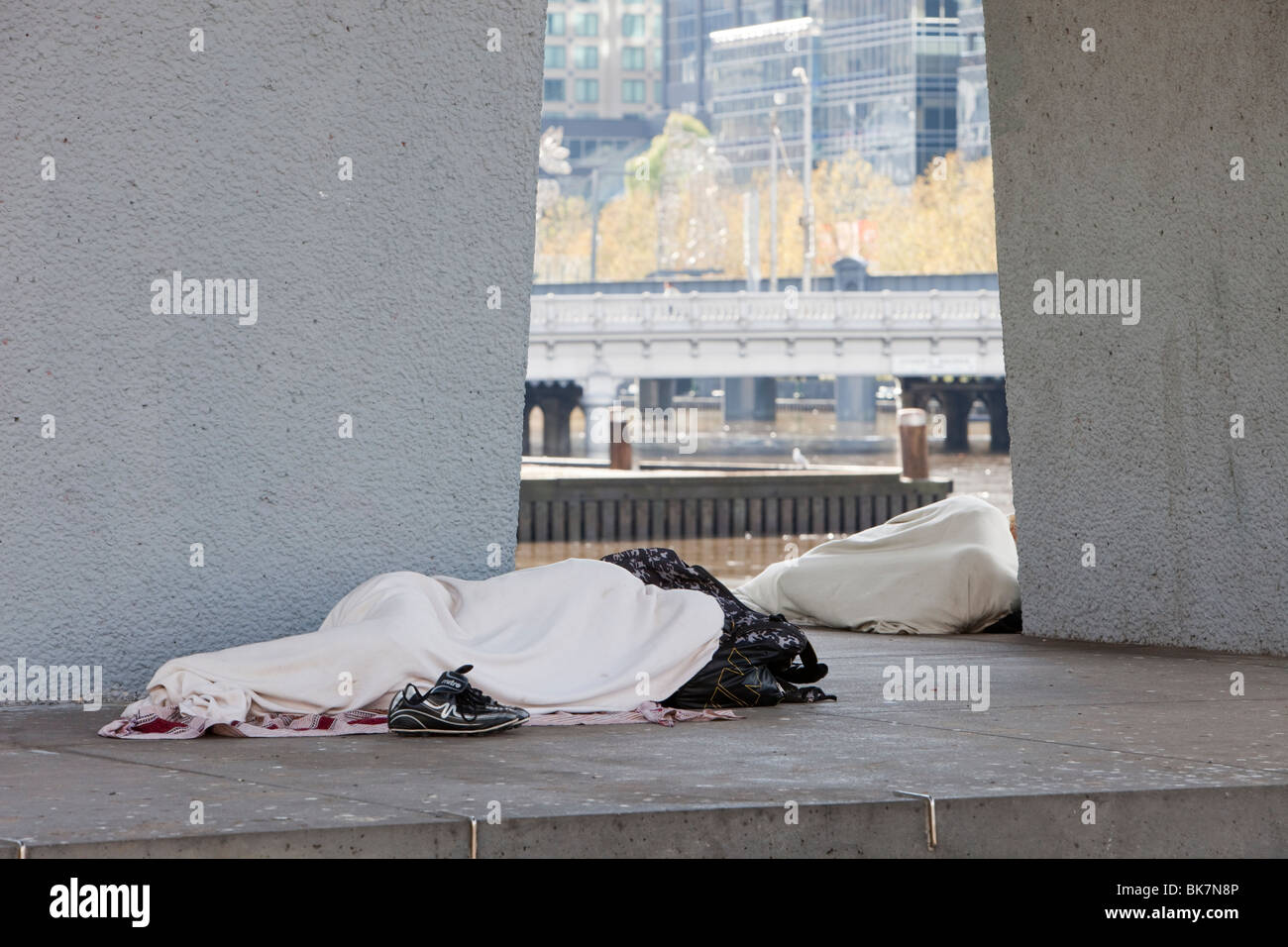 Homeless people sleeping on the streets of Melbourne, Victoria ...