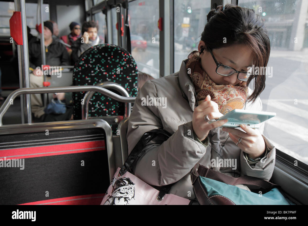 Washington DC,K Street,Georgetown Circulator,bus,coach,Asian woman ...