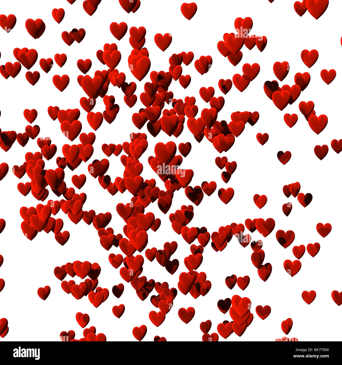 3D render of hundreds of red velvet hearts, symbolizing love and ...