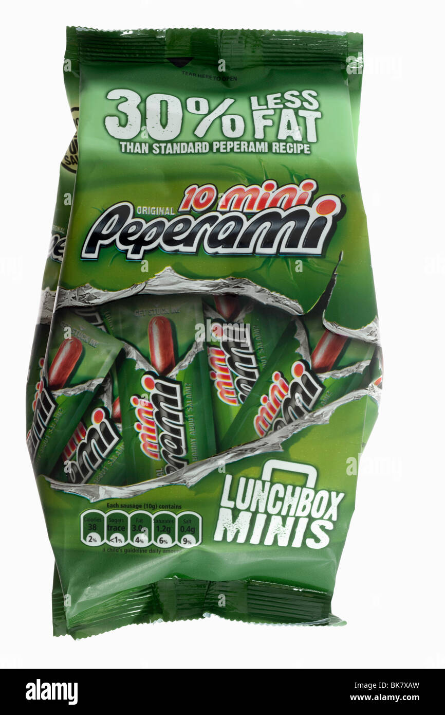 Ten mini original Peperami lunch box minis Stock Photo - Alamy