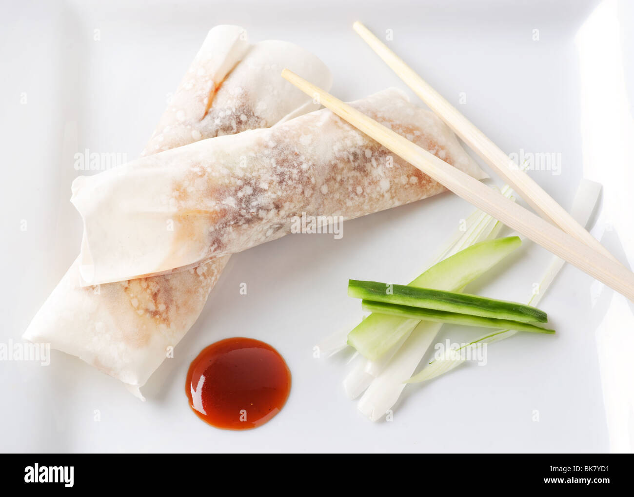 Crispy Duck rolls with Hoisin sauce and spring onions Stock Photo - Alamy
