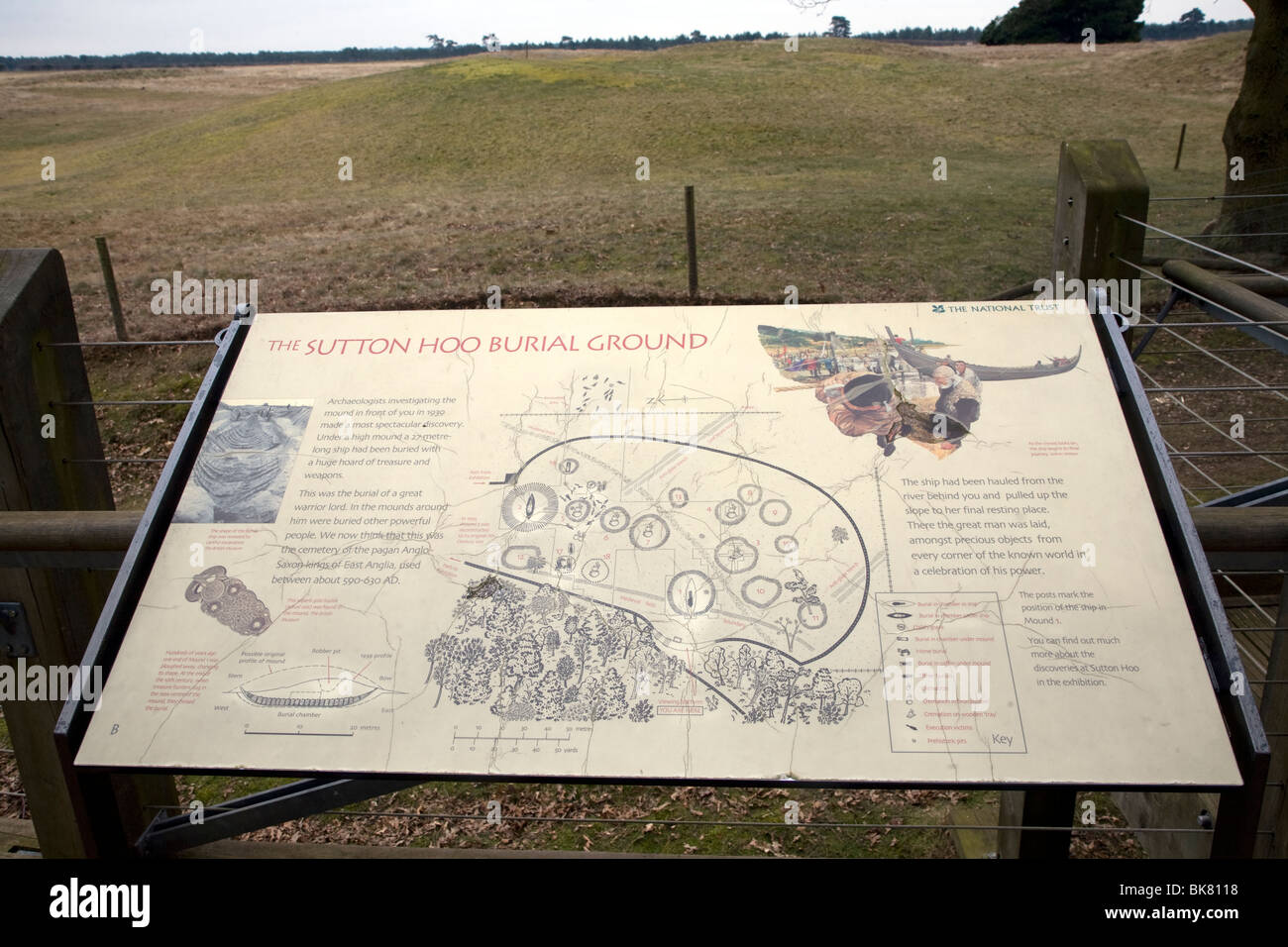 Information board Sutton Hoo Anglo Saxon burial ground, Suffolk Stock ...