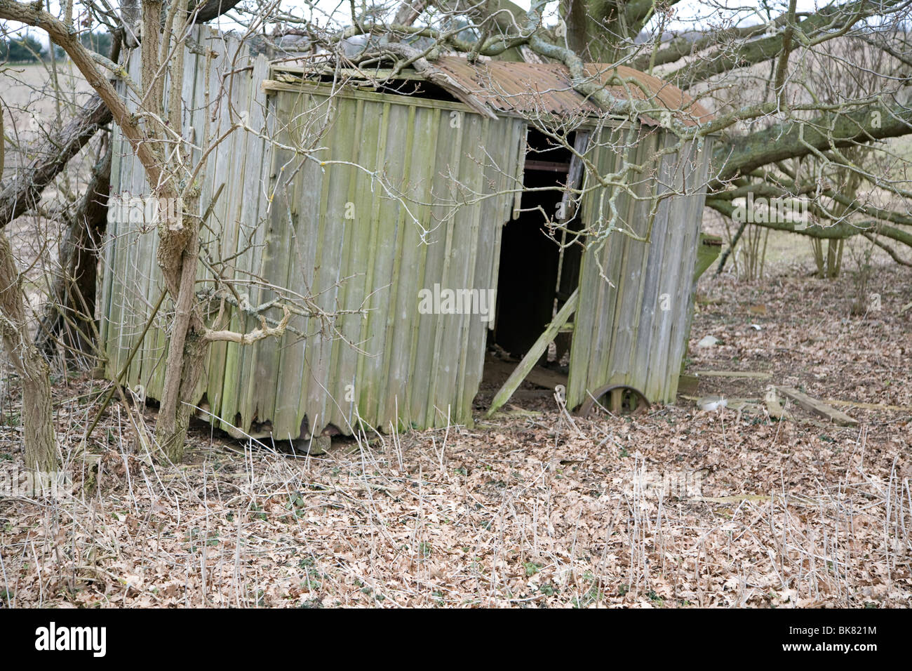 Broken remains of old wooden shepherds travelling shed hi-res stock ...