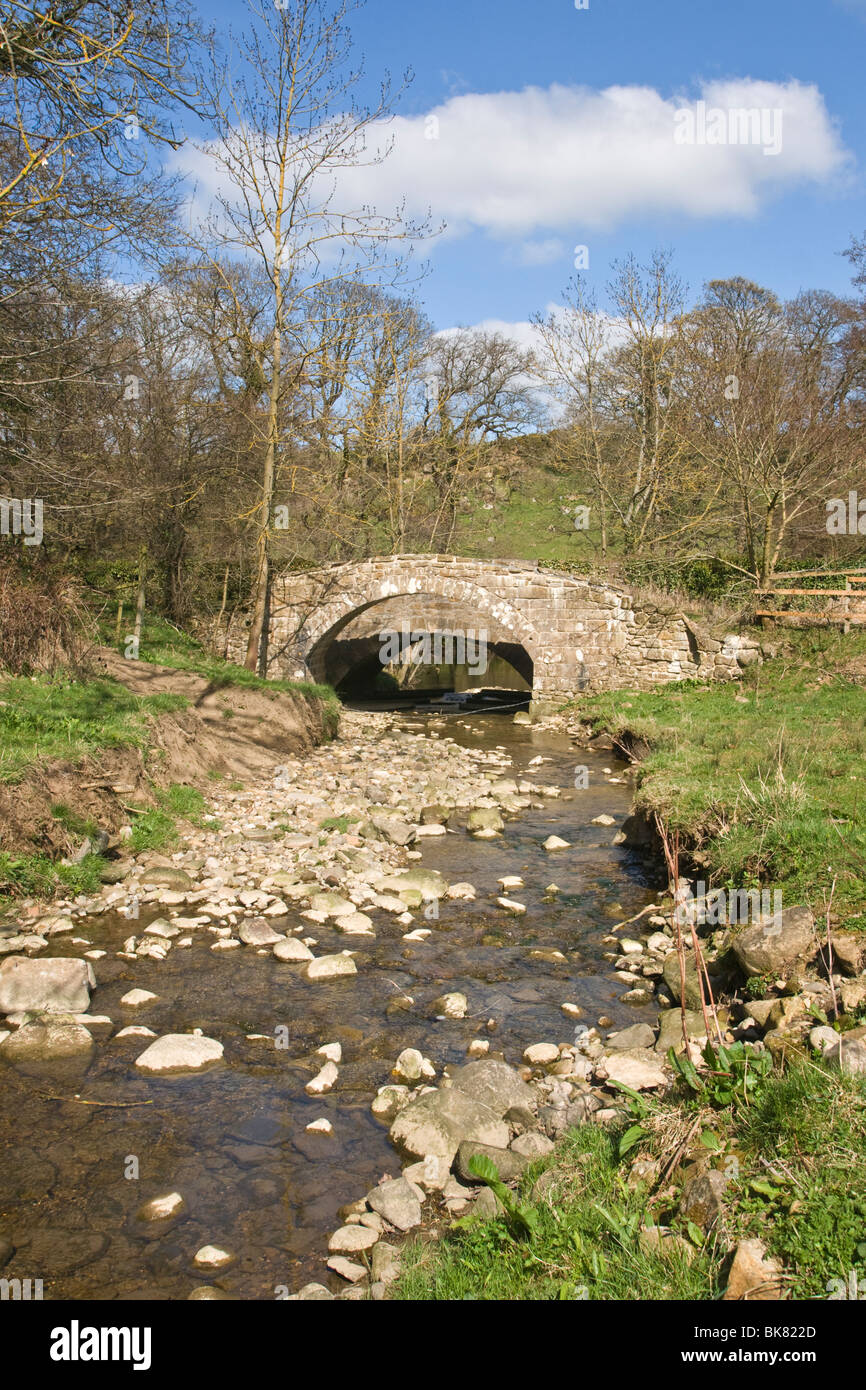 stone bridge and stream below Egglestone Abbey, Teesdale, County Durham ...