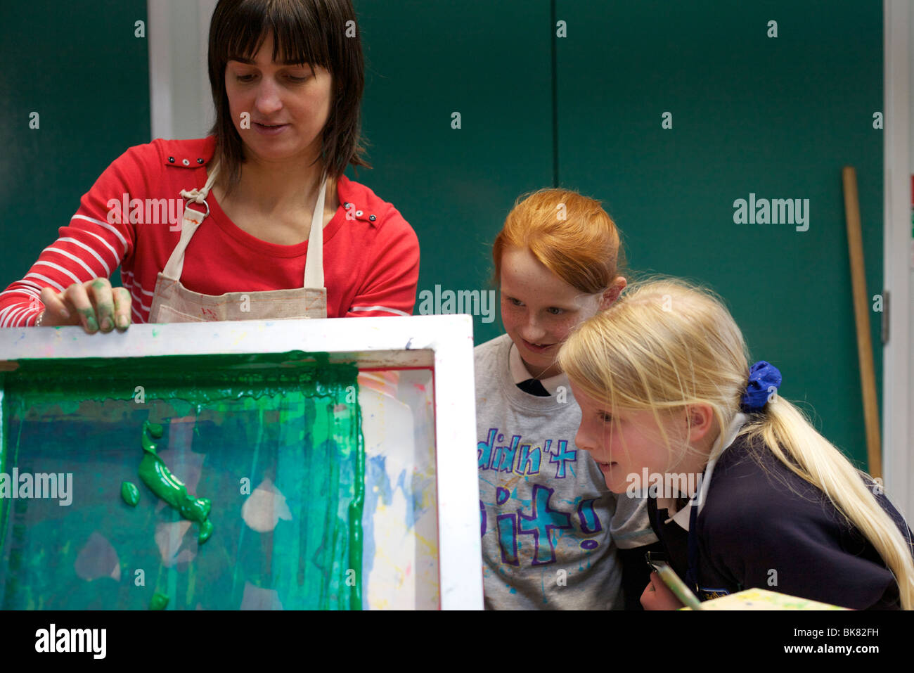 School Children being taught Screen Printing Stock Photo - Alamy