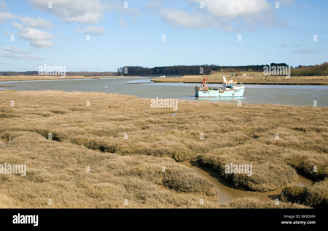 Fishing boat moored Butley Creek river, Suffolk Stock Photo - Alamy