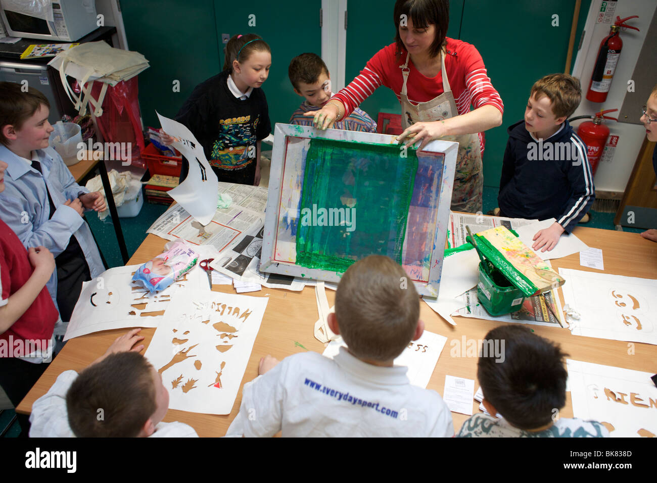 School Children being taught Screen Printing Stock Photo - Alamy