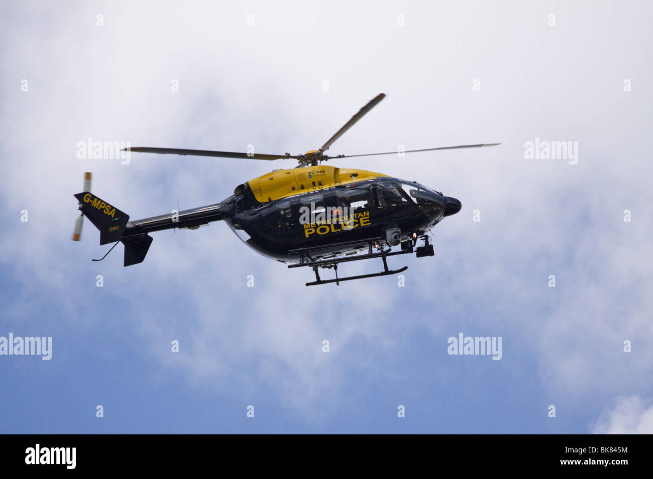 Blue and yellow Metropolitan Police Service (MPS) Eurocopter EC145 ...