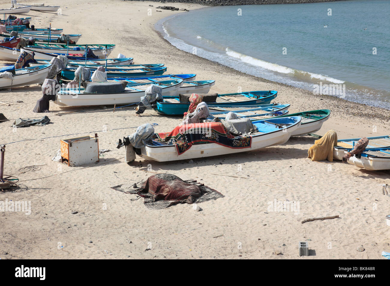 fishing boats at beach near Muscat, Arabic Sea, Sultanate of Oman ...