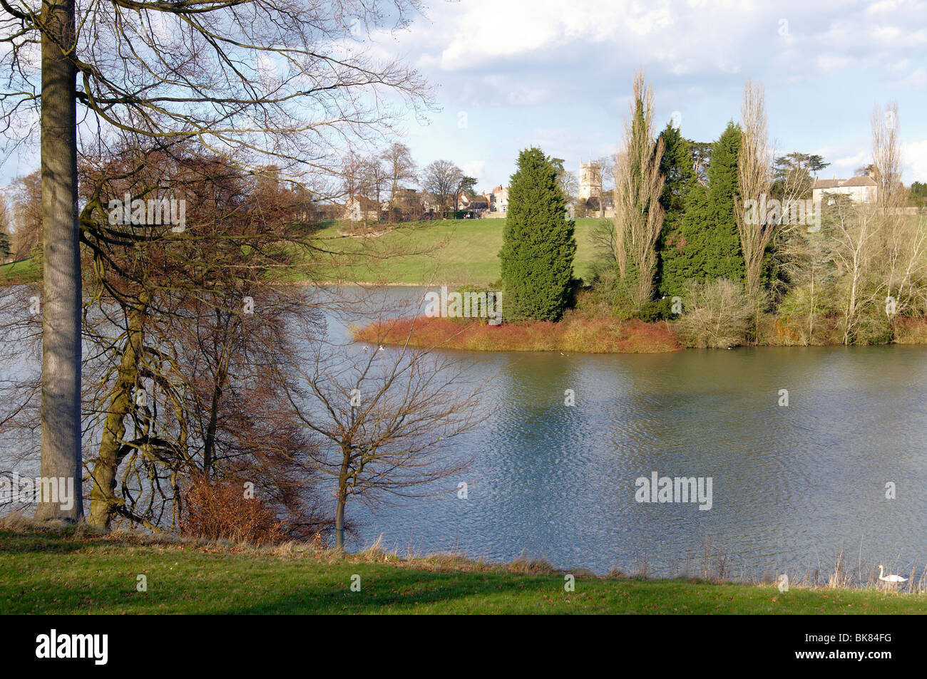 Blenheim Palace - view to Woodstock across the Queen Pool Stock Photo ...