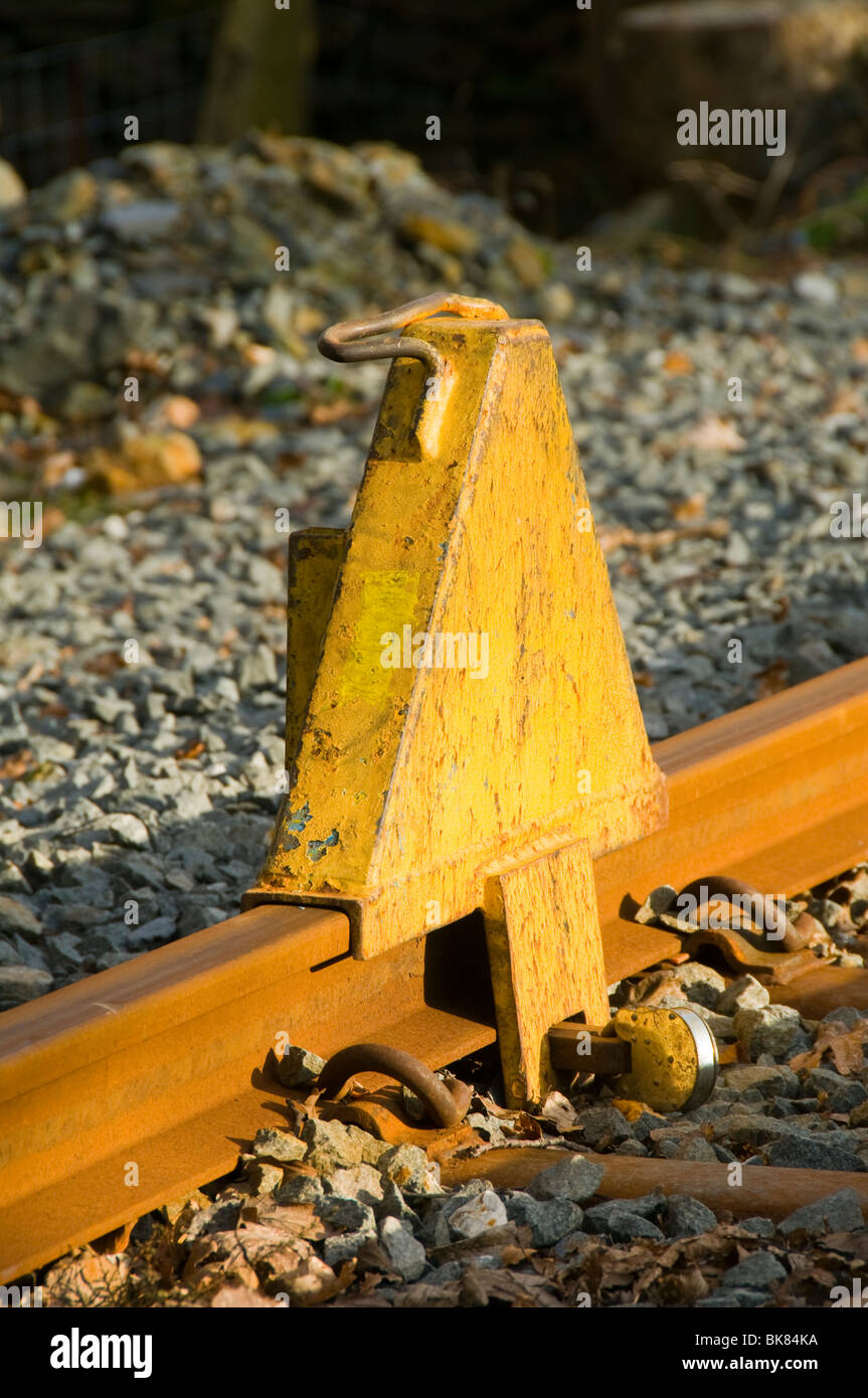 Stop chock or stop block on a railway line, Welsh Highland Railway ...