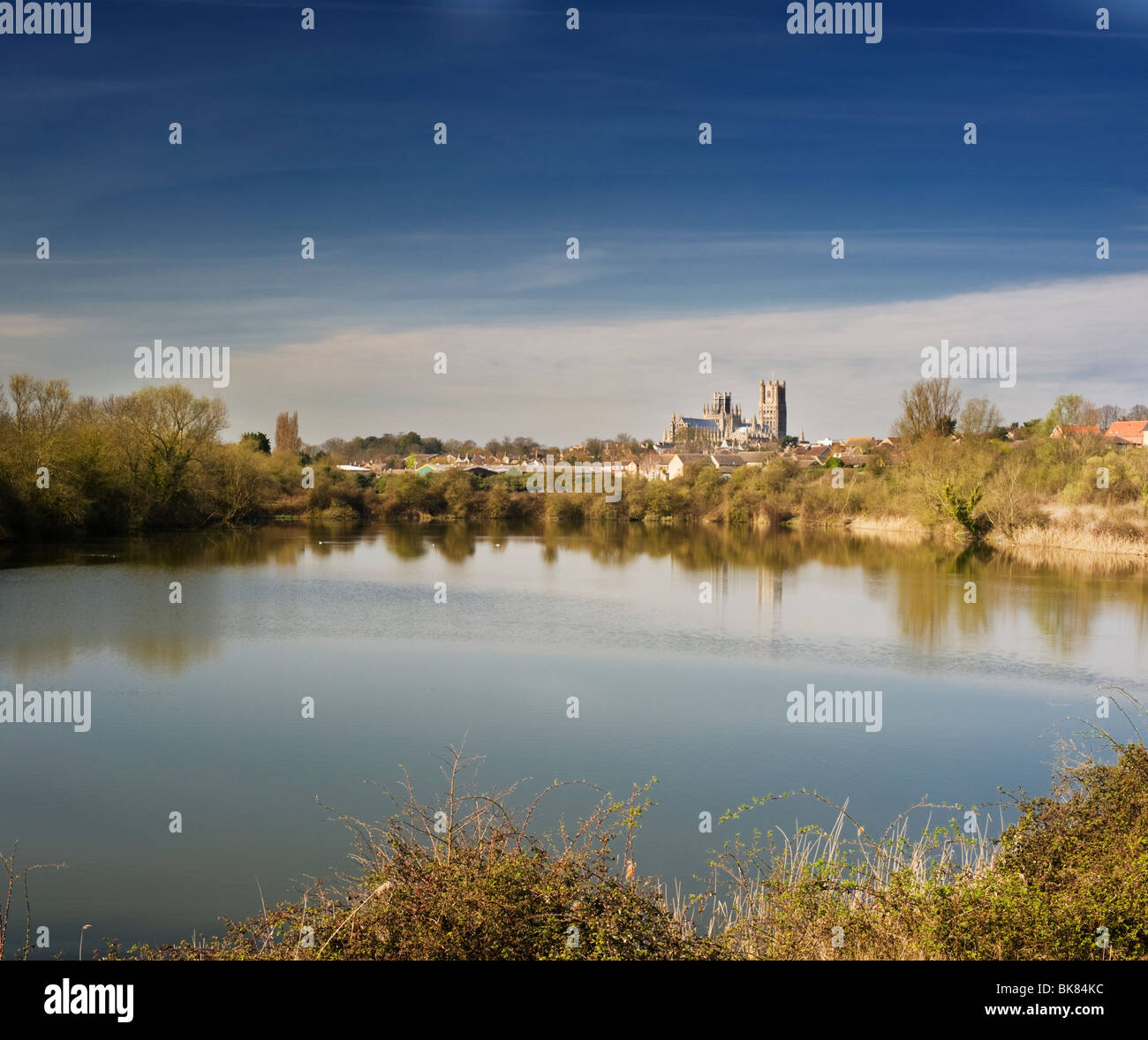 Roswell Pits Nature Reserve, Ely, Cambridgeshire, with Ely Cathedral in ...