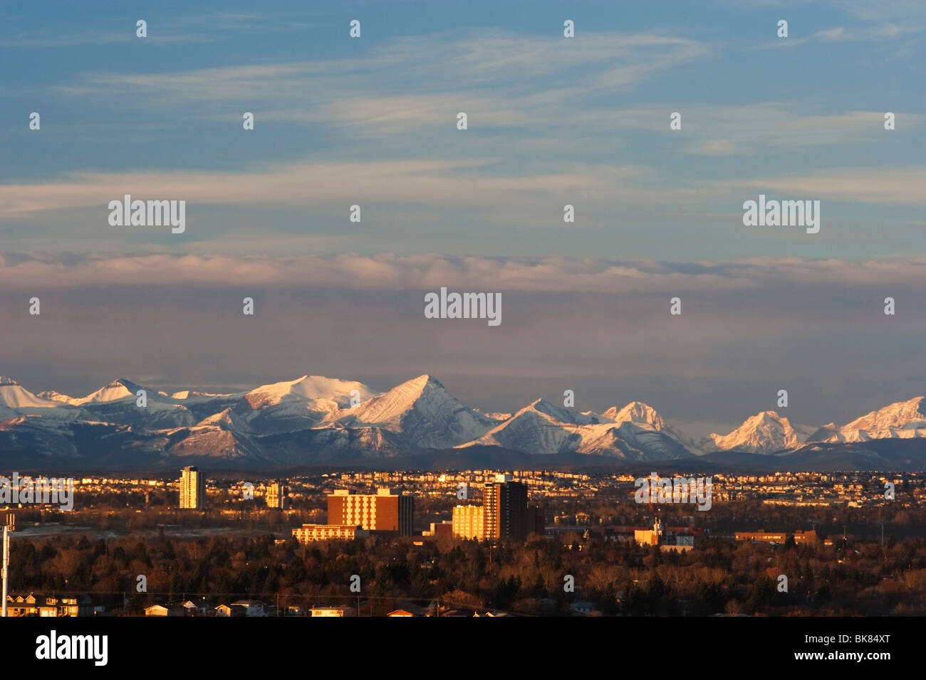 City Skyline With Mountain Backdrop, Calgary, Alberta, Canada Stock ...