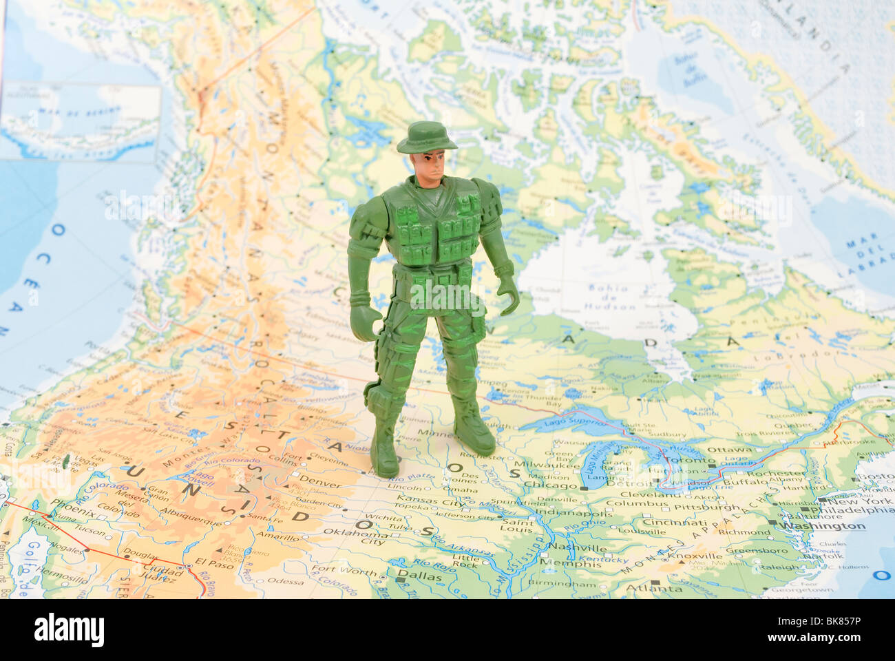 toy soldier on world map Stock Photo - Alamy