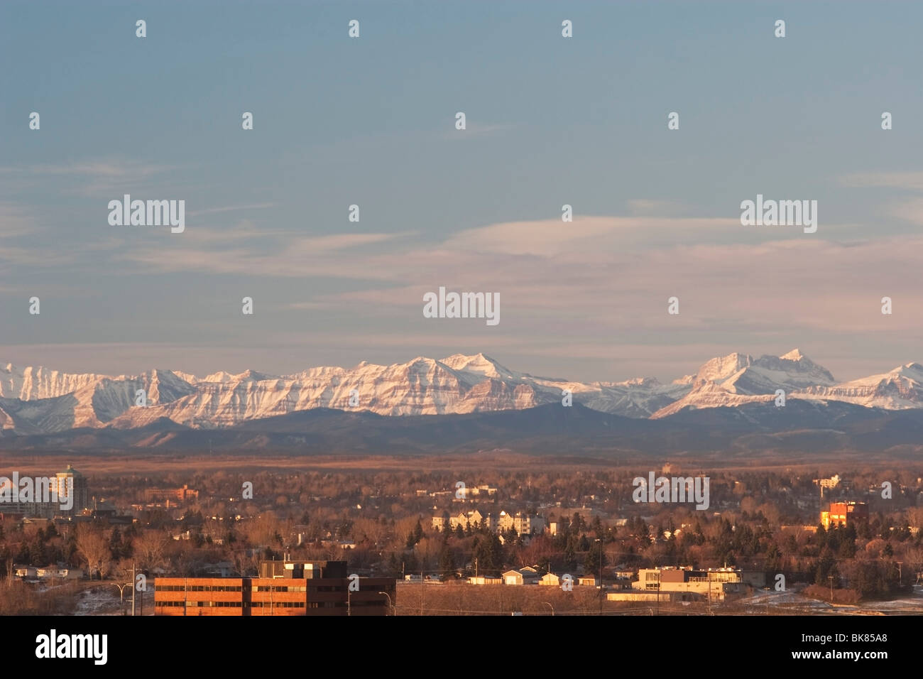 City Skyline With Mountain Backdrop, Calgary, Alberta, Canada Stock ...