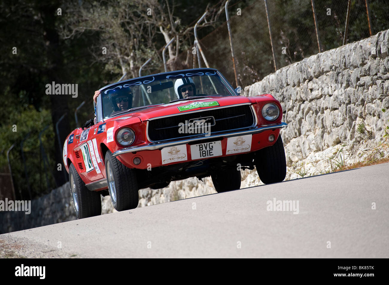 1968 Ford Mustang classic sports car taking part in a rally in Spain ...