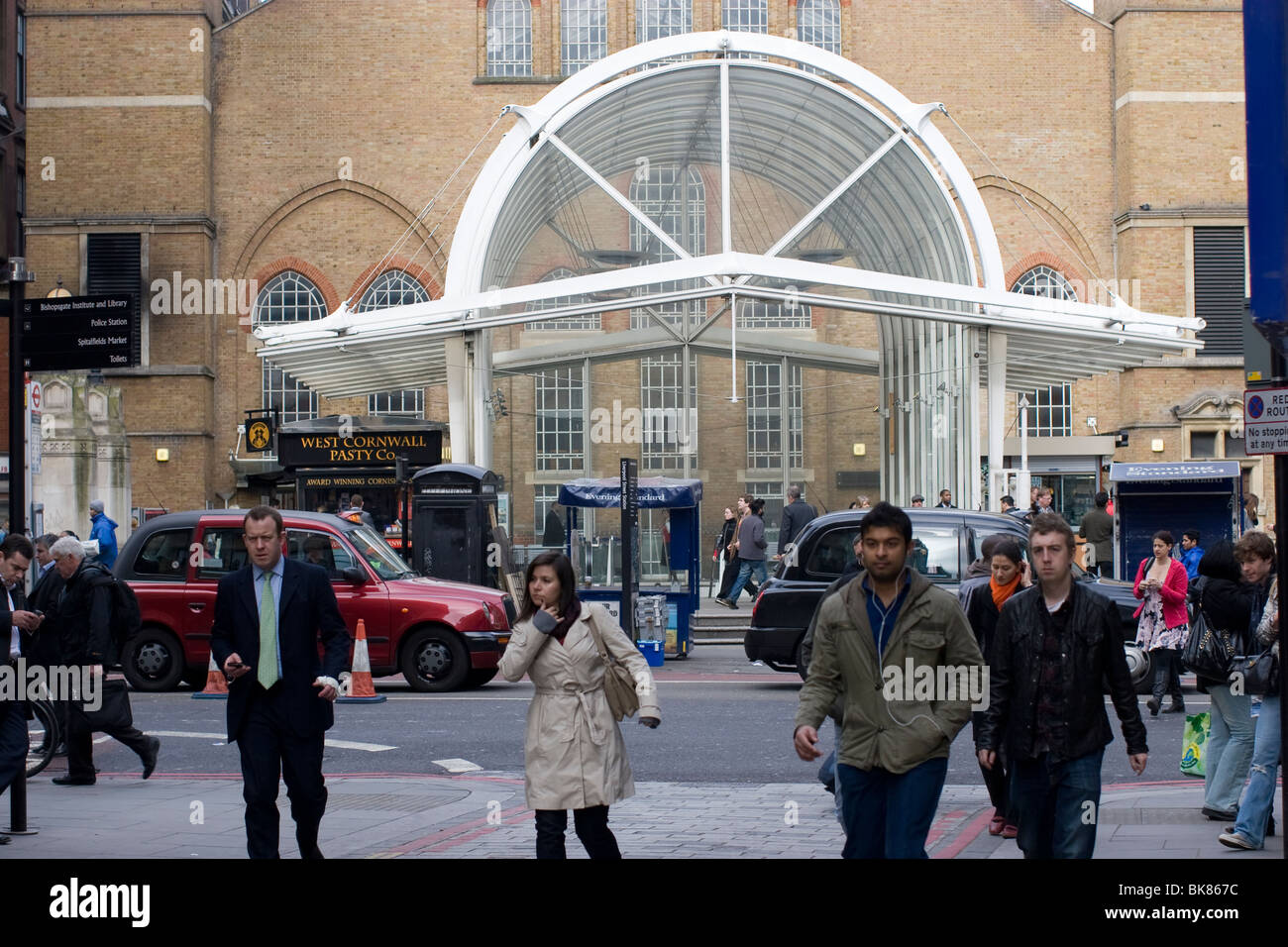 Liverpool Street overground railway train Station entrance, Bishopsgate ...
