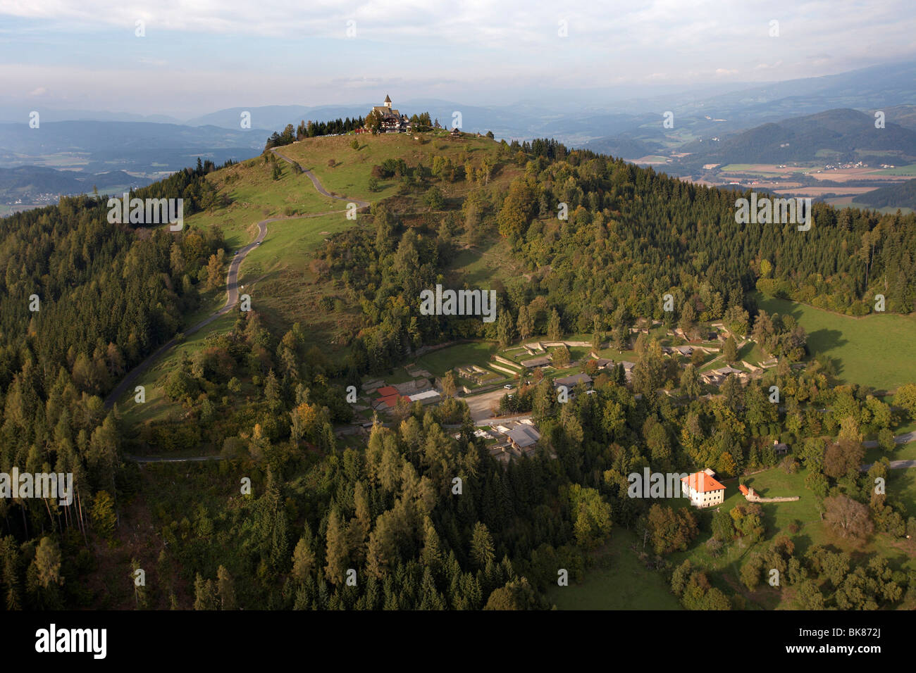 Aerial view of Magdalensberg, Madeline's Mountain, Archaeological Park ...