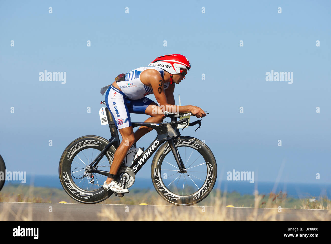 The New Zealand professional triathlete Terenzo Bozzone on the bike ...