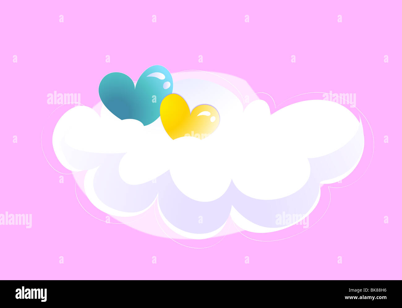 two color hearts with white cloud on the pink sky Stock Photo - Alamy